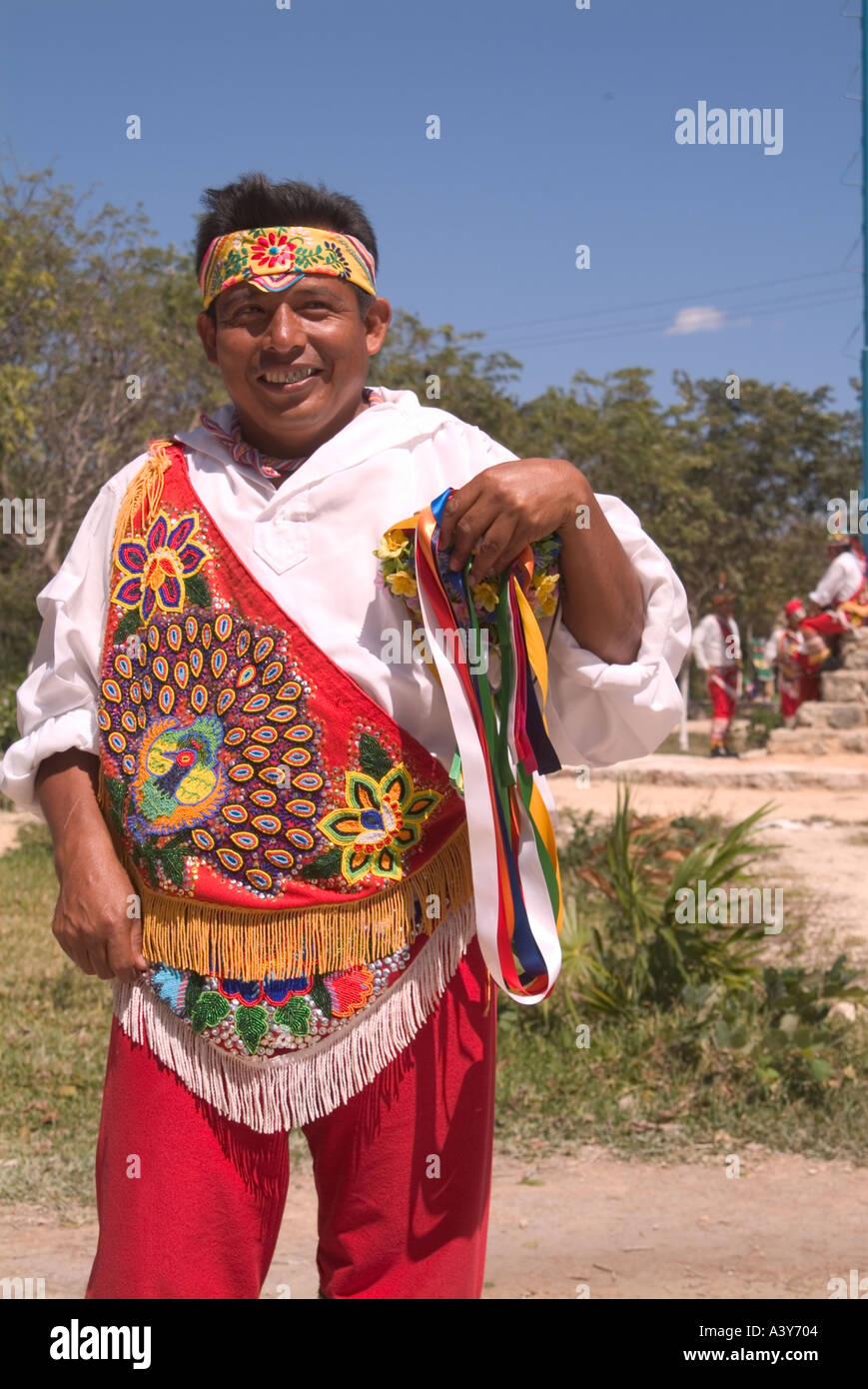 Male mayan portrait standing wearing typical clothing Riviera Maya ...
