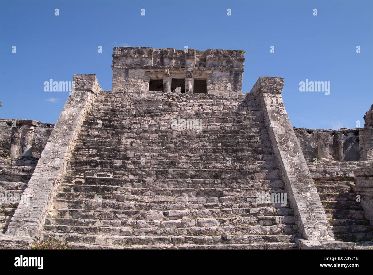 Rising stone staircase front entrance ancient ruins Tulum Riviera Maya ...