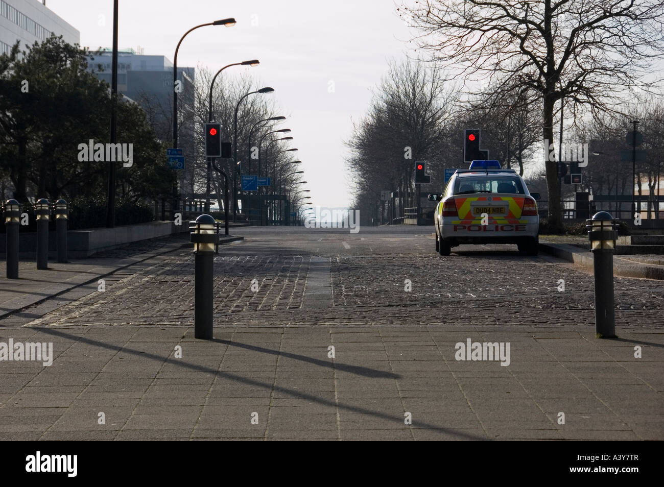 Street Scene with Police car in Milton Keynes Stock Photo - Alamy