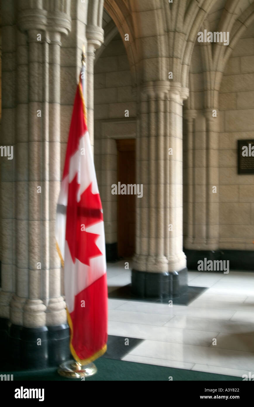 Canadian flag hall interior Parliament Buildings Ottawa Canada North ...