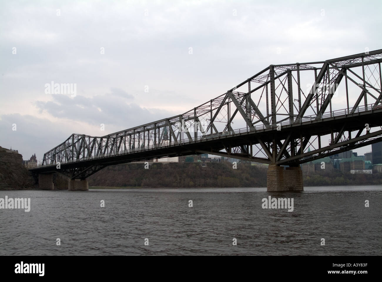 Ottawa River bridge upward boat view Canada North America Stock Photo ...
