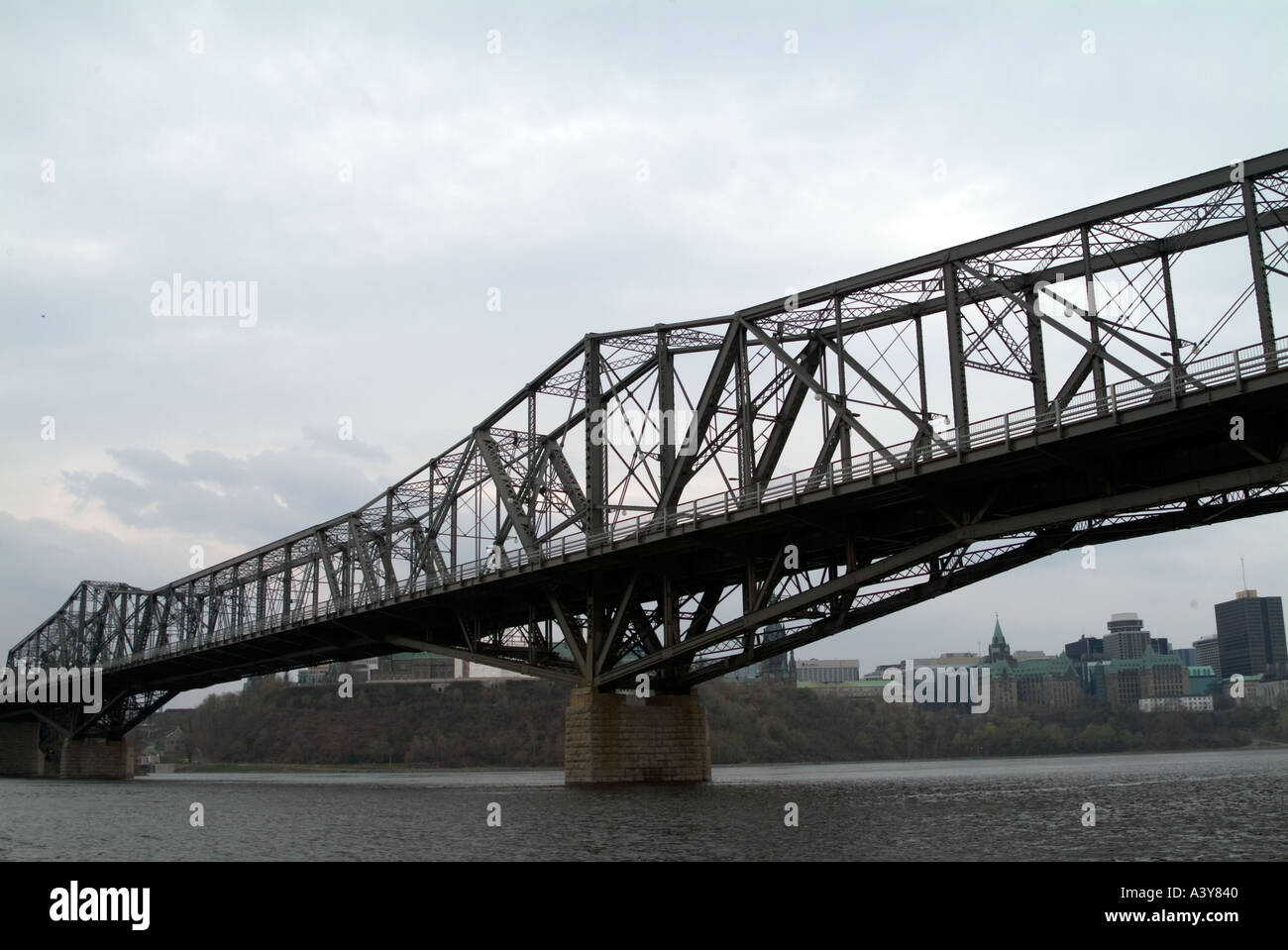 Ottawa River bridge upward boat view Canada North America Stock Photo ...