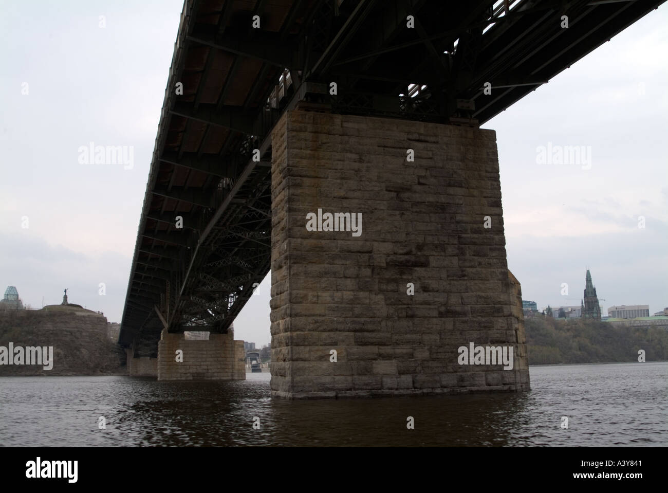 Ottawa River bridge upward boat view Canada North America Stock Photo ...
