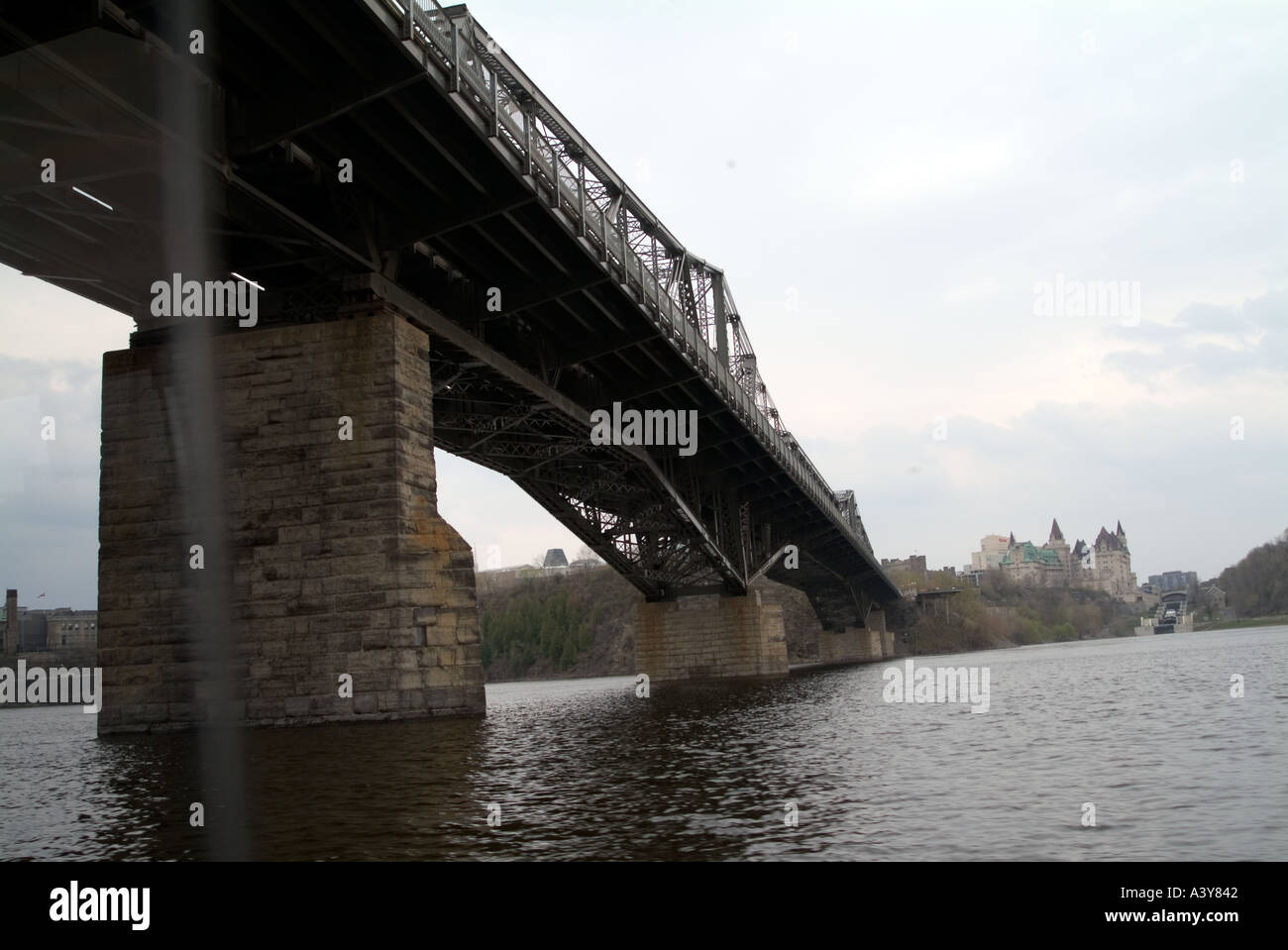 Ottawa River bridge upward boat view Canada North America Stock Photo ...