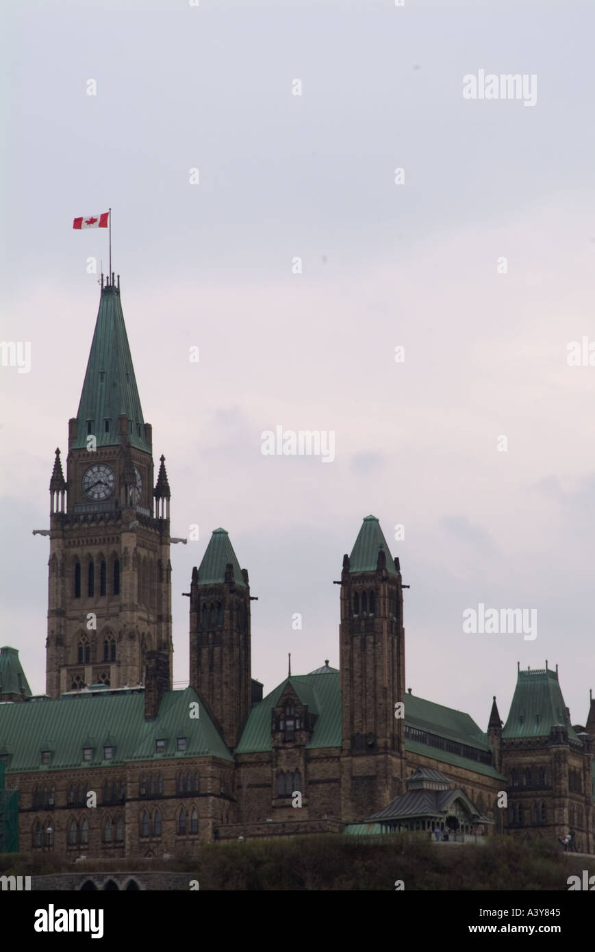 Peace Tower clock Canadian flag Parliament Buildings Ottawa Canada ...