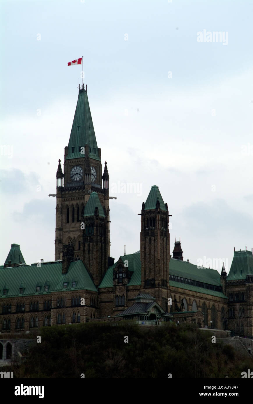 Peace Tower clock Canadian flag Parliament Buildings Ottawa Canada ...