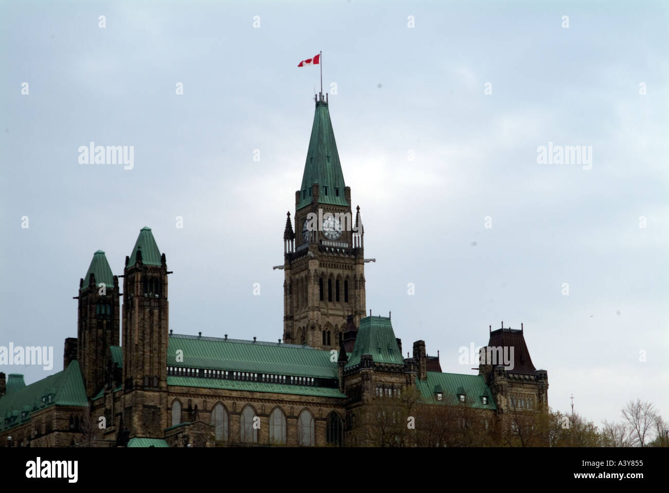 Peace Tower clock Canadian flag Parliament Buildings Ottawa Canada ...