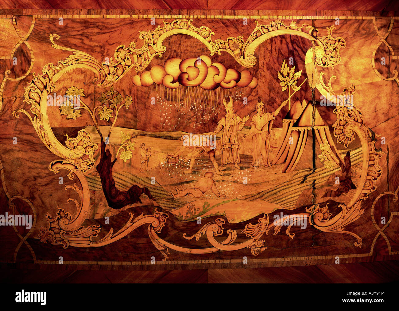 fine arts, furniture, communion bench, detail, Moses Aaron and the ...