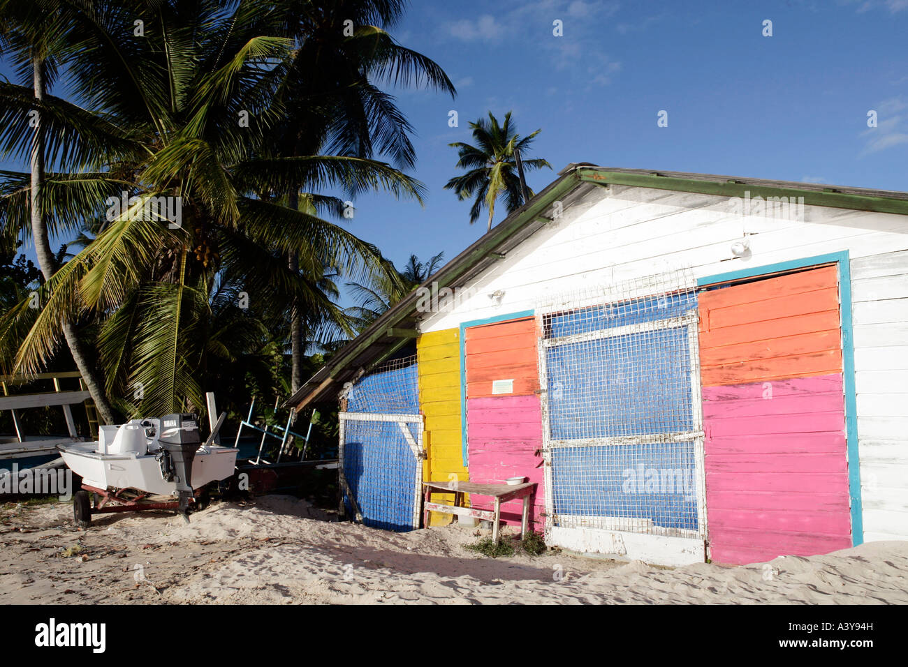 brightly painted beach side hut at Pigeon Point, Tobago Stock Photo - Alamy