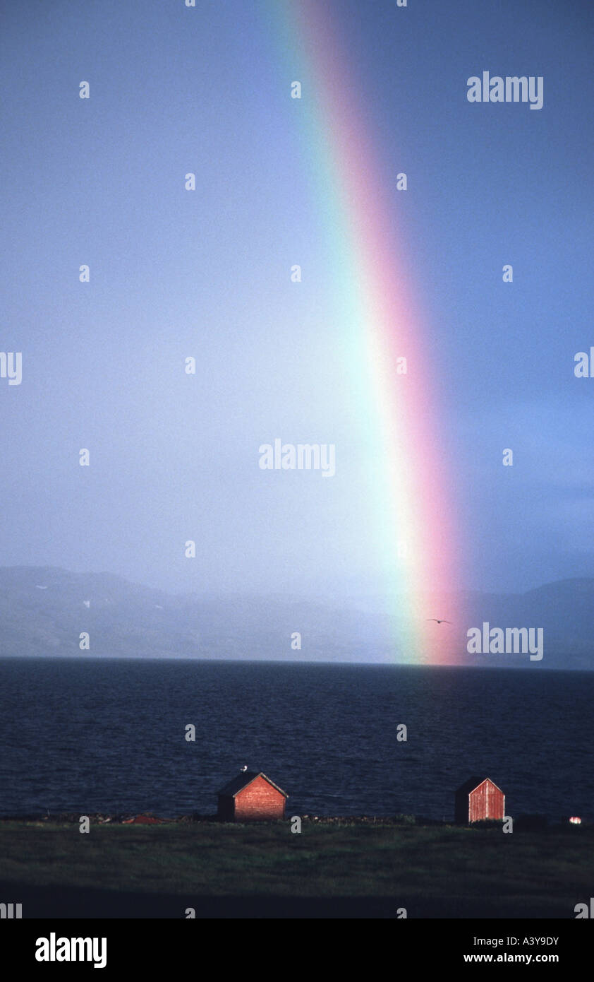 rainbow over the Varangerfjord, Norway, Varanger Peninsula Stock Photo ...