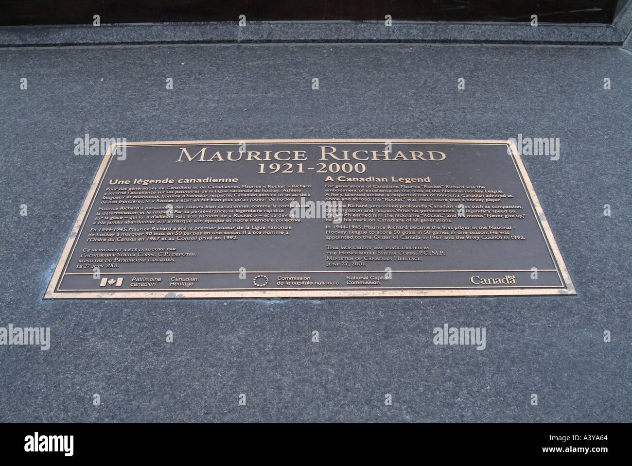 Park sidewalk Memorial Maurice Richard sport hockey legend hero Ottawa ...