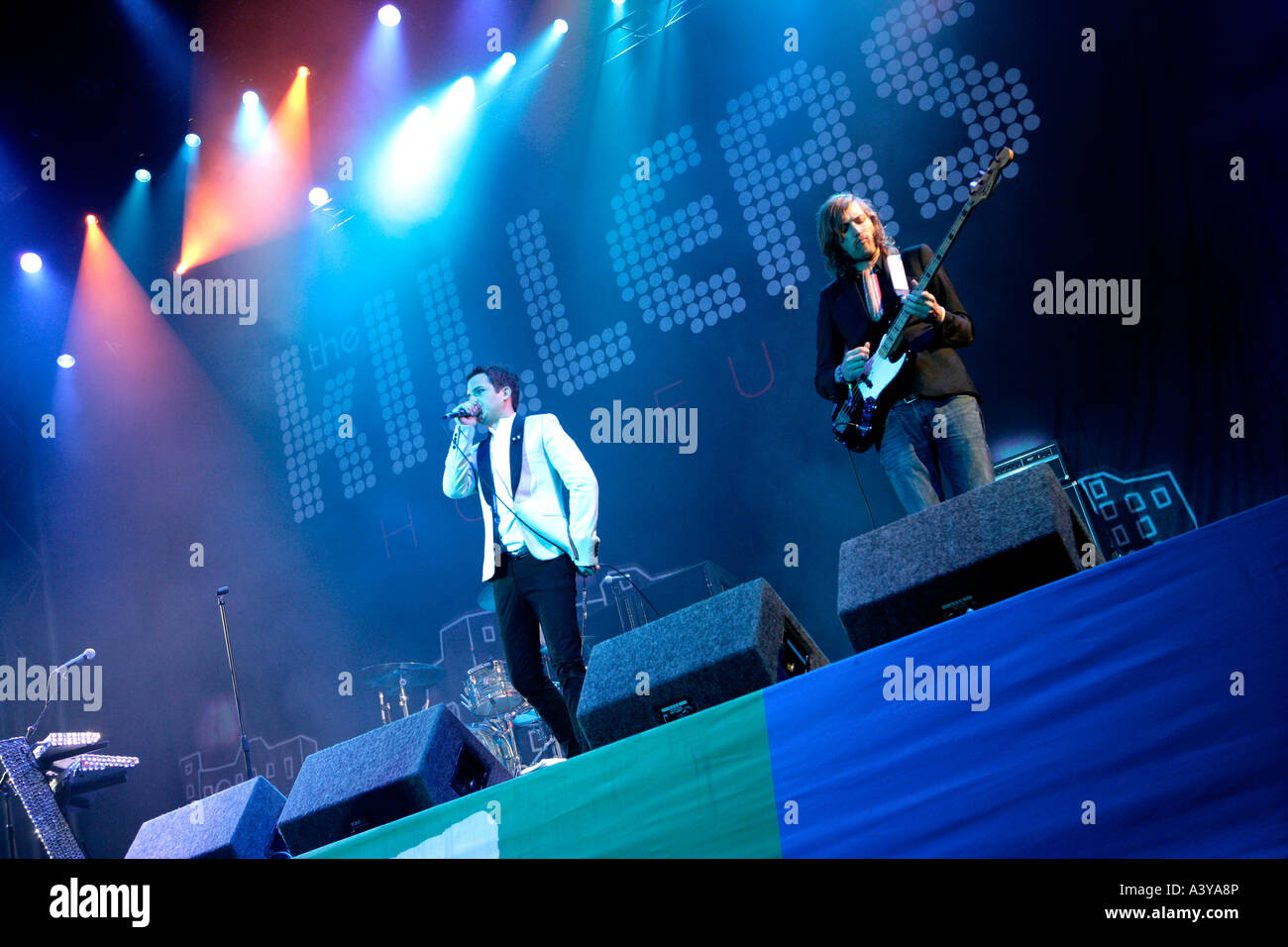 Brandon Flowers, lead singer of the band Killers on stage at ...