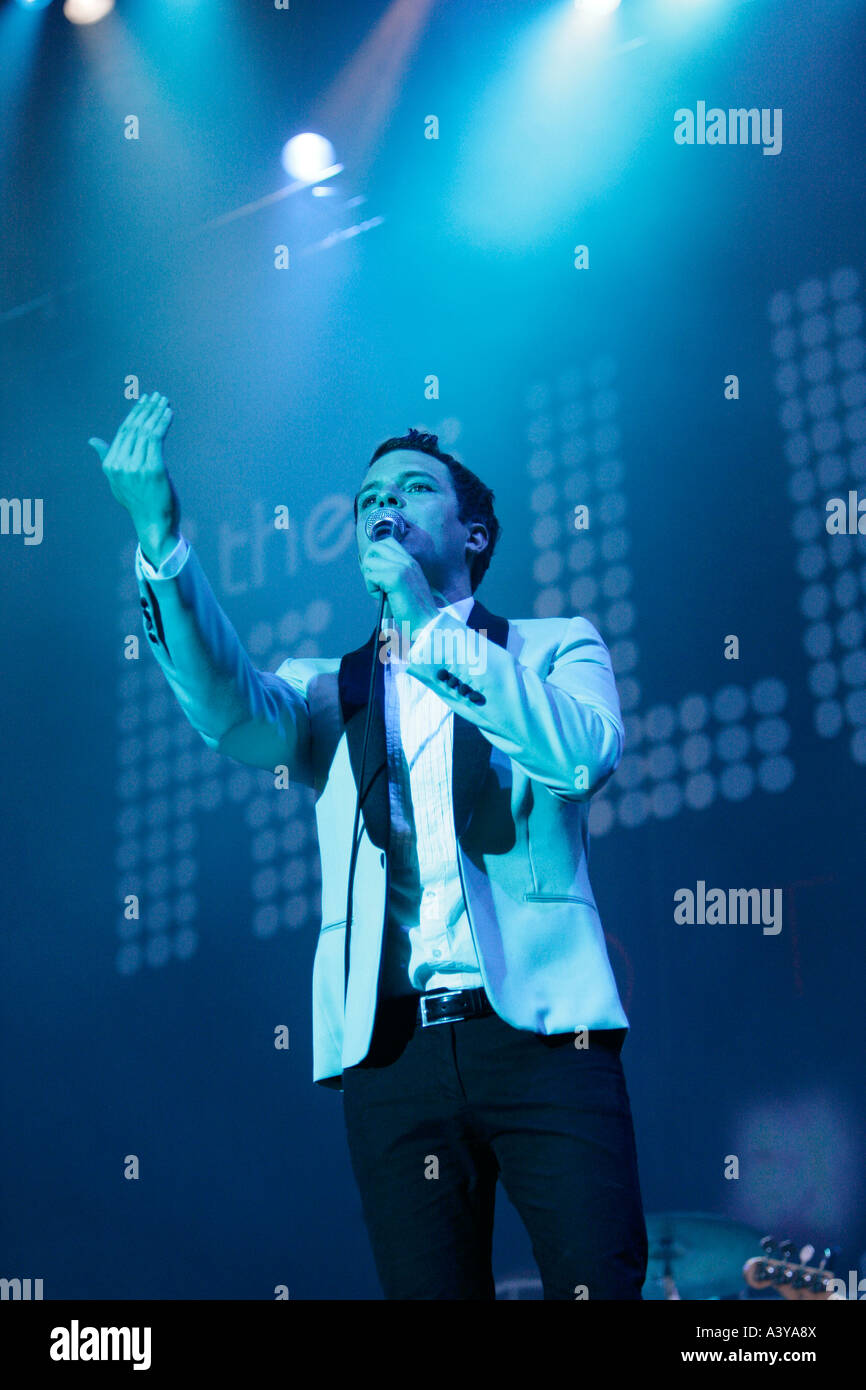 Brandon Flowers, lead singer of the band Killers on stage at ...