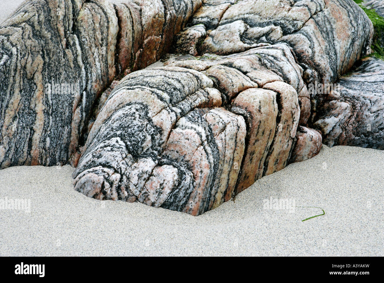 Striped gneiss rocks on beach in the outer Hebrides, Scotland Stock ...