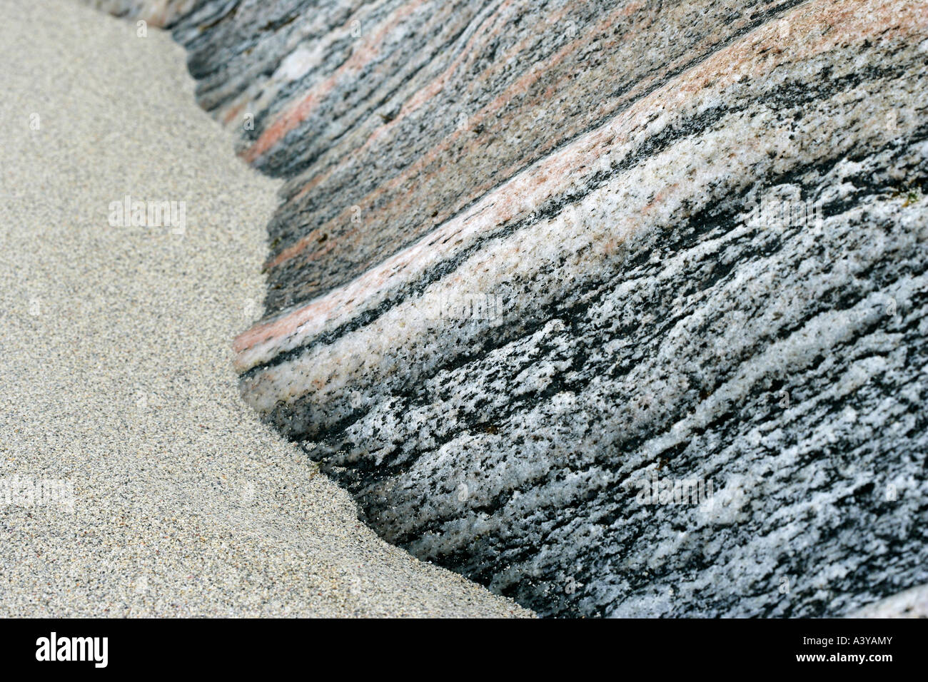 Striped gneiss rocks on beach in the outer Hebrides, Scotland Stock ...