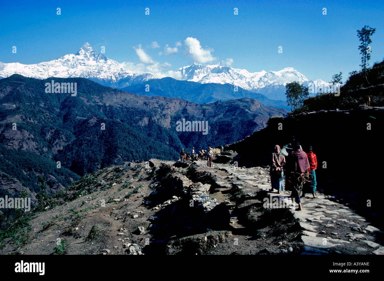 mountain pass region of pokhara mount of machhapuchhare left and ...