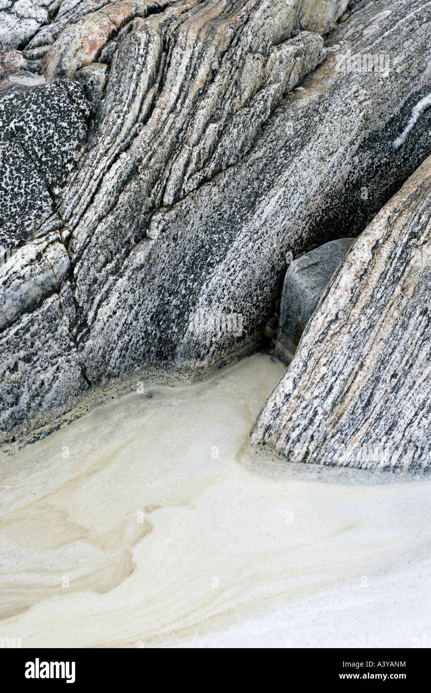 Striped gneiss rocks on beach in the outer Hebrides, Scotland Stock ...