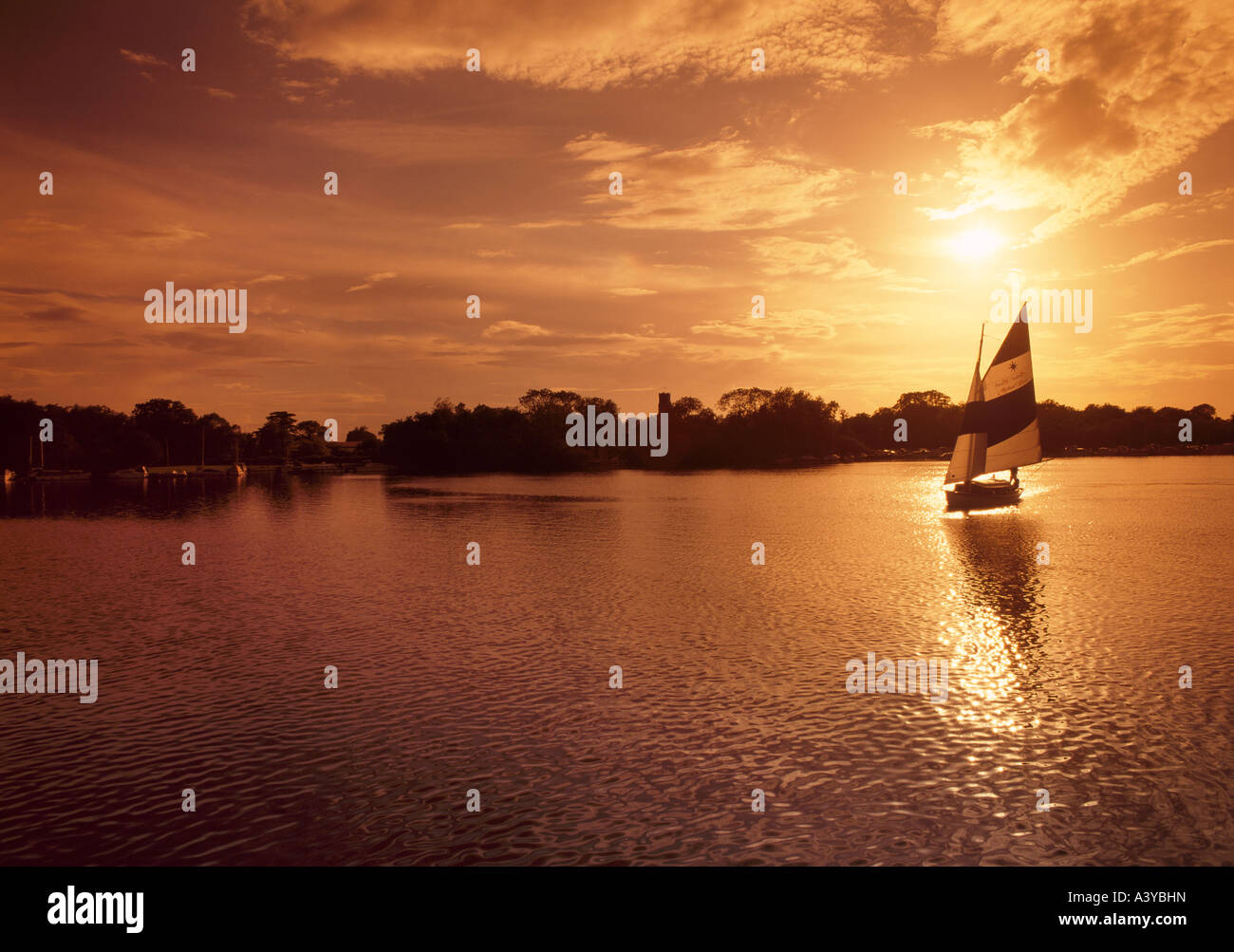 sunset on the norfolk broads, malthouse broad, norfolk, england Stock ...