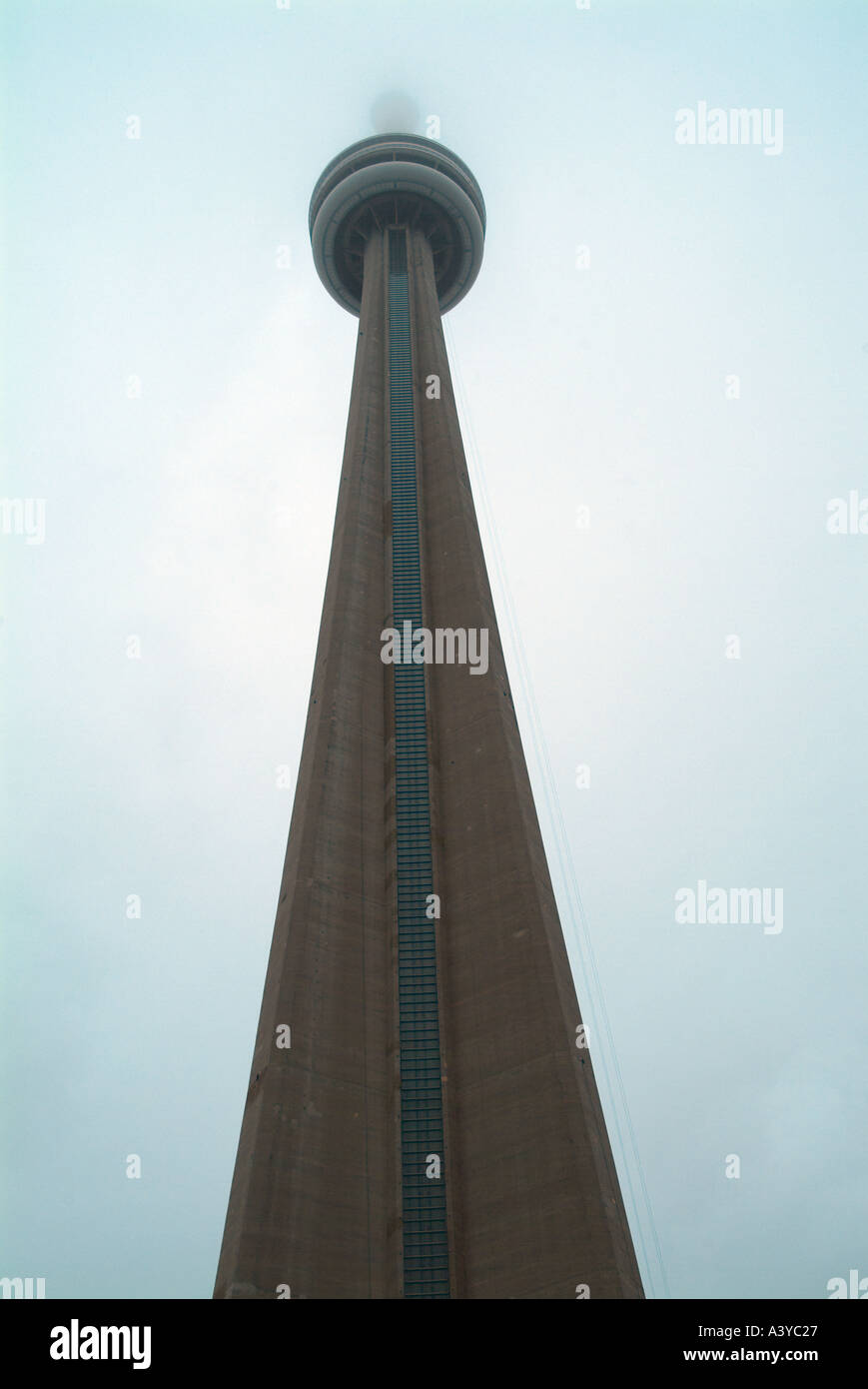 CN Tower upward view top circular observation level and tower Toronto ...