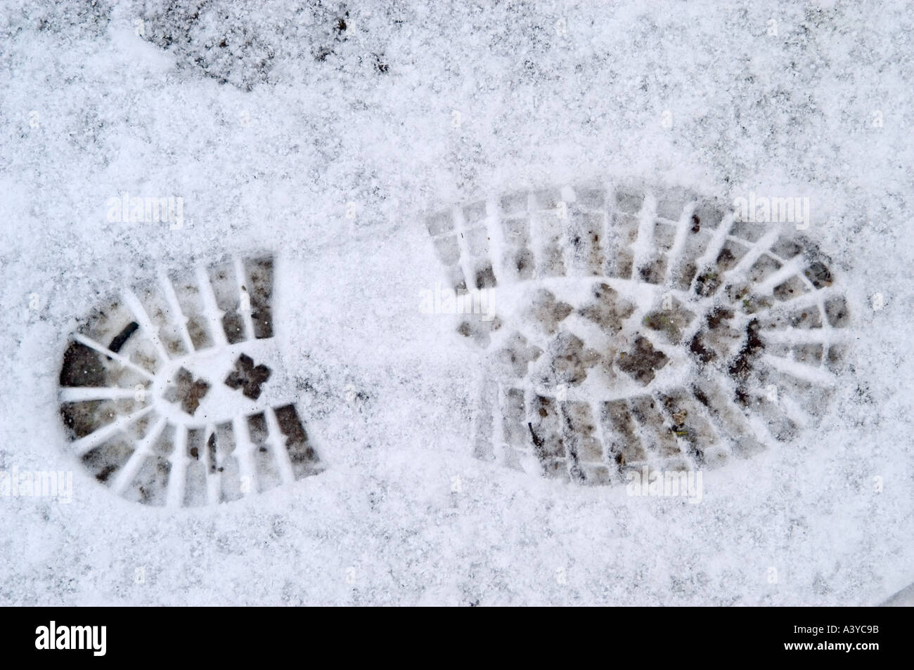 Footprint of a boot with grip sole in the snow Stock Photo - Alamy