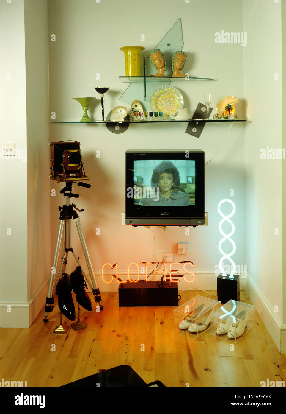 decorative display around a tv set Stock Photo - Alamy