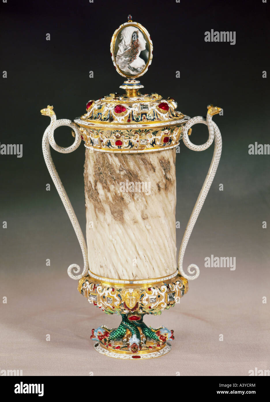 fine arts, vessel, drinking vessel, cup with cap, snakes as handles ...