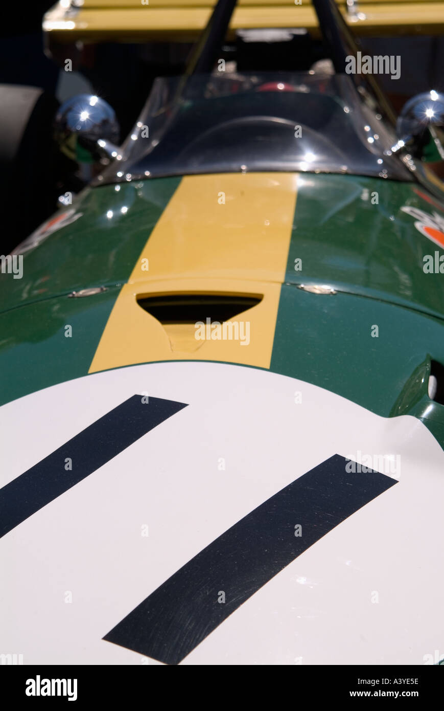 Vintage racing cars formula 1 pit lane front body view Gilles ...