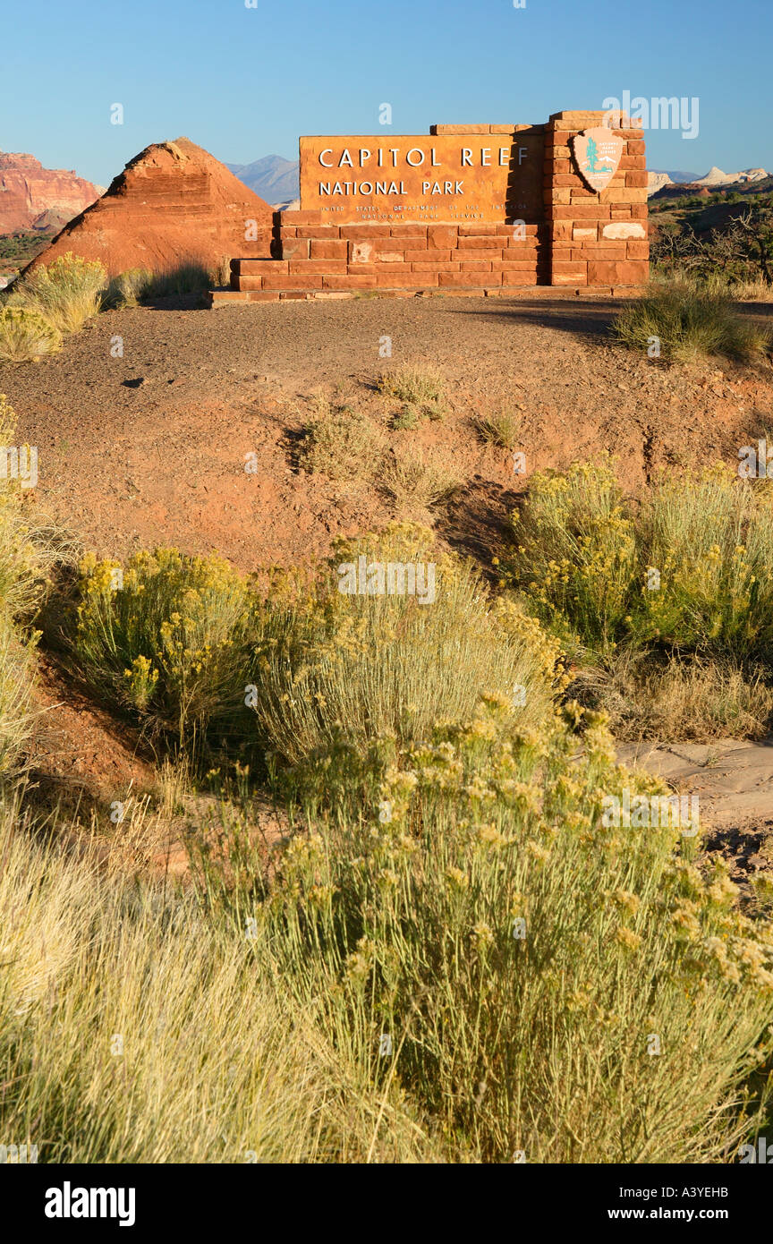 Entrance sign Capitol Reef National Park Utah Stock Photo - Alamy
