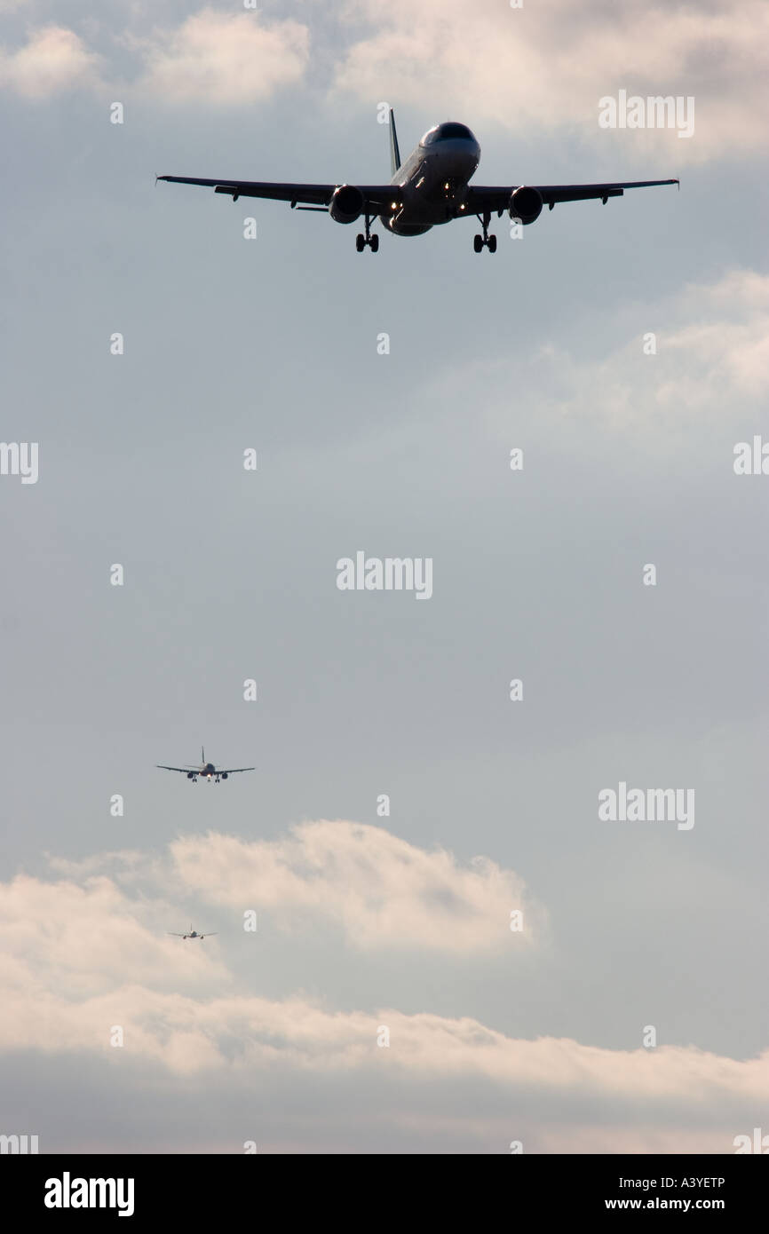 Planes stacking on final approach to London Heathrow airport Stock ...
