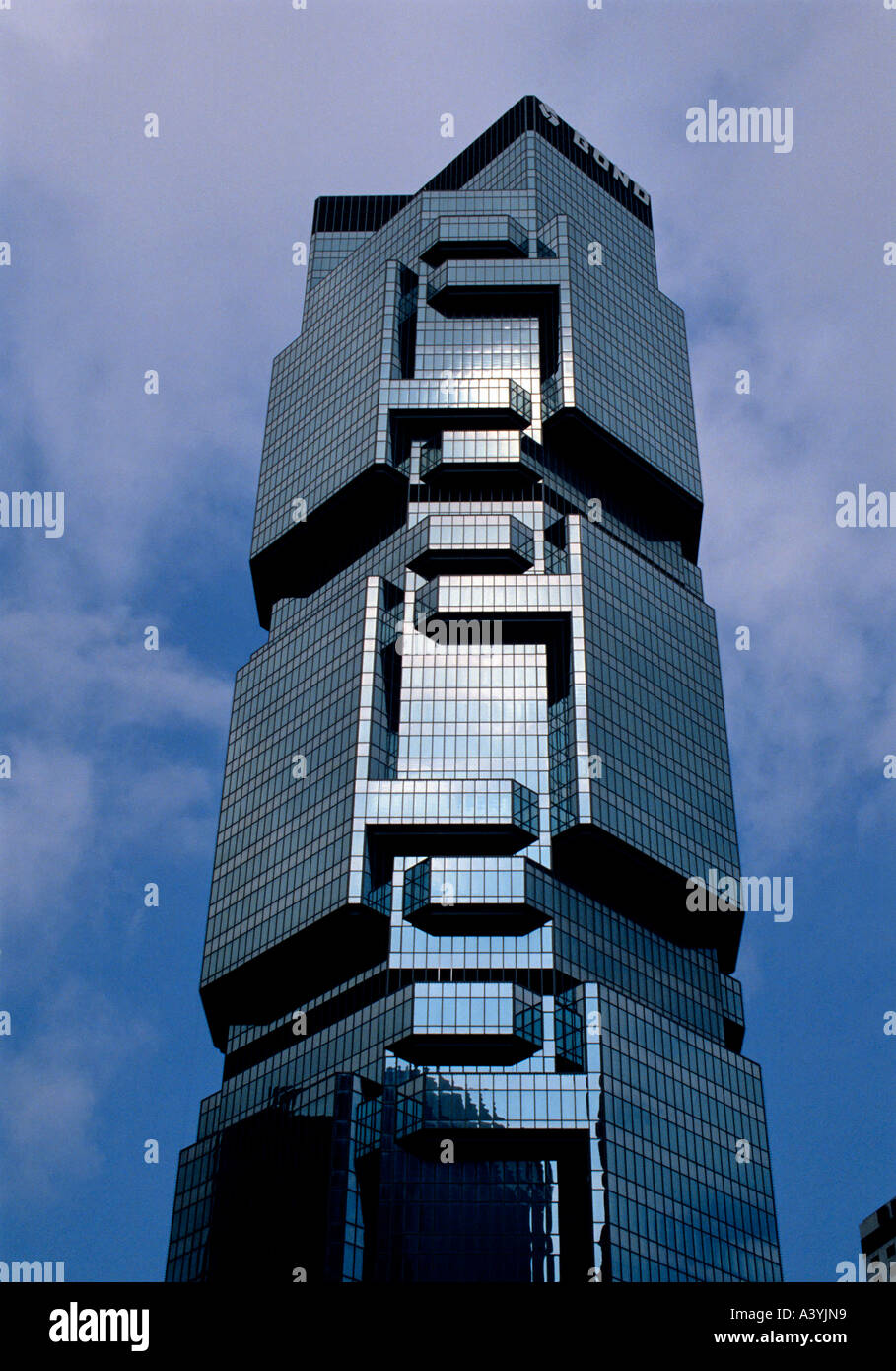 reflective glass wall office building bond centre city of hongkong ...
