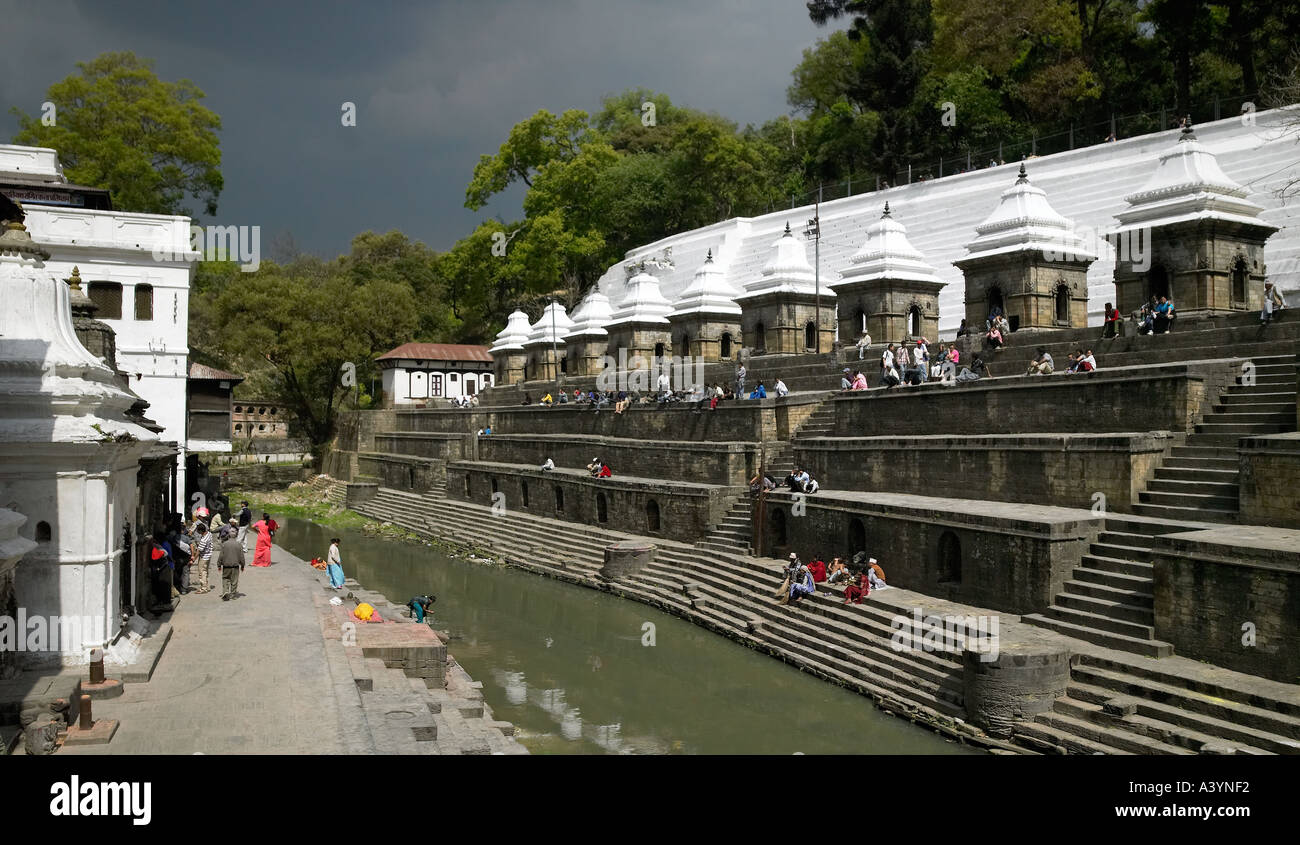 Hindu cremation Ghats on the banks of the holy Bagmati River at ...