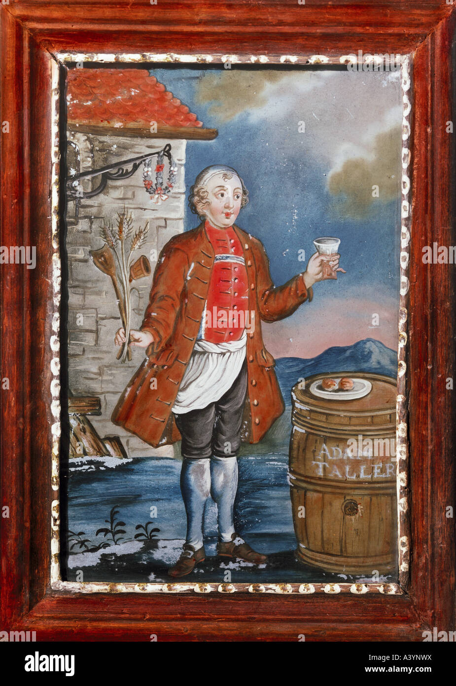 gastronomy, service, innkeeper Adam Taller with beer barrel, painting ...