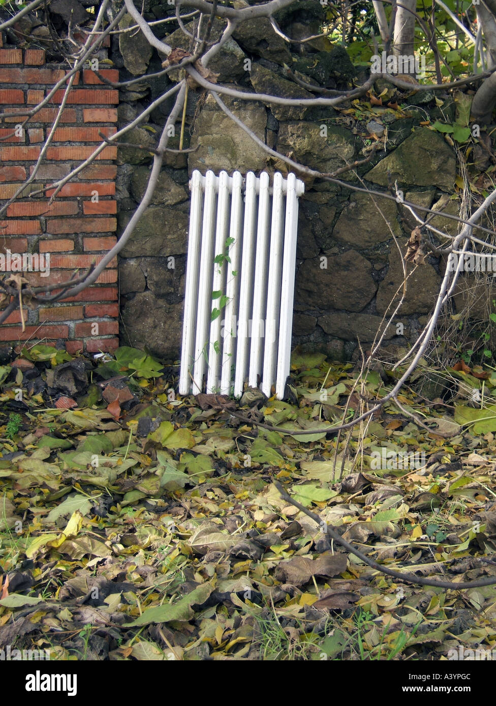 old radiator dumped in countryside Stock Photo - Alamy