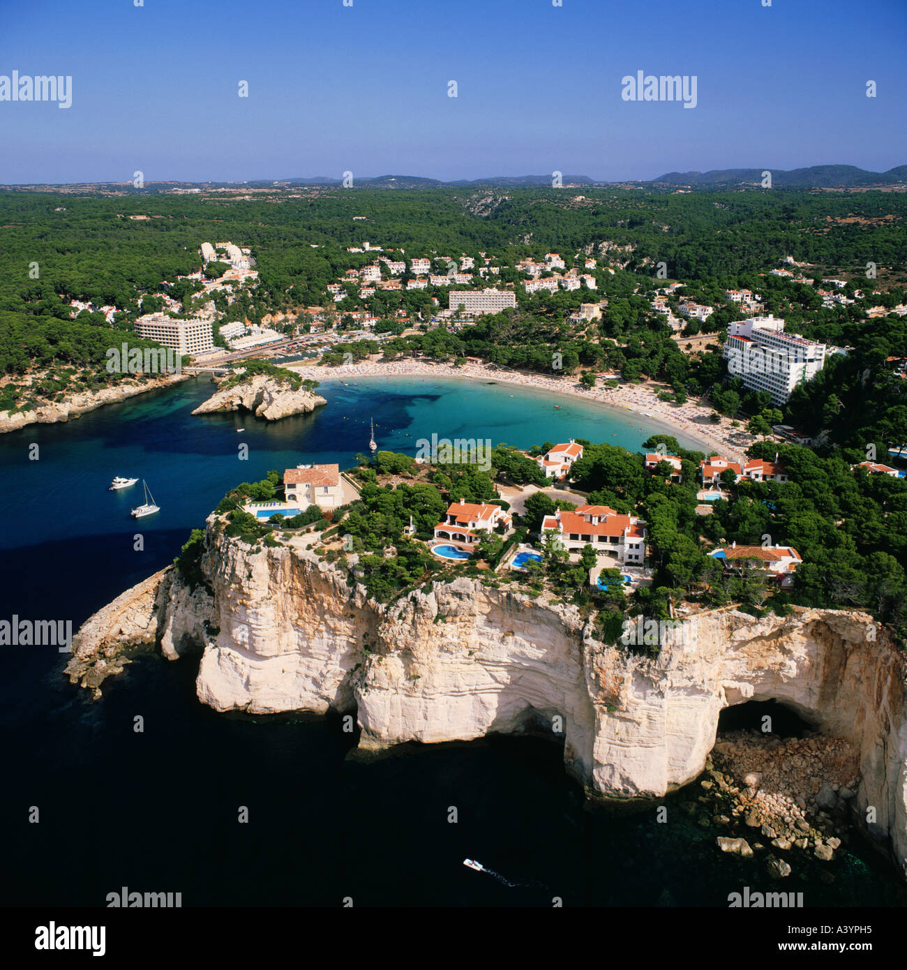 Aerial view over Cala Galdana South Coast Menorca Baleares Spain Stock ...