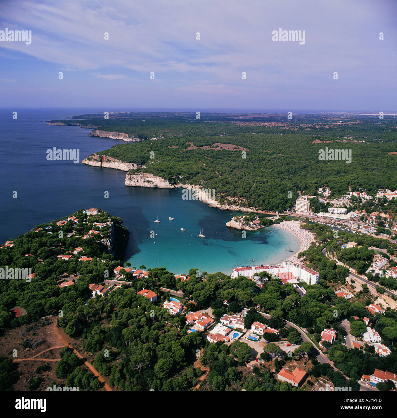 Aerial view of Cala Galdana South Coast Menorca Baleares Spain Stock ...