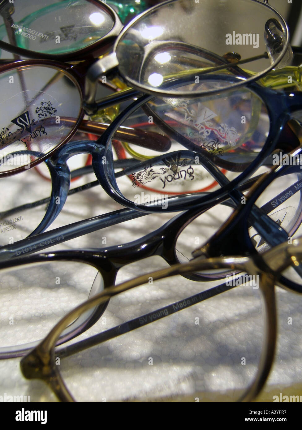 many spectacles in shop window Stock Photo - Alamy