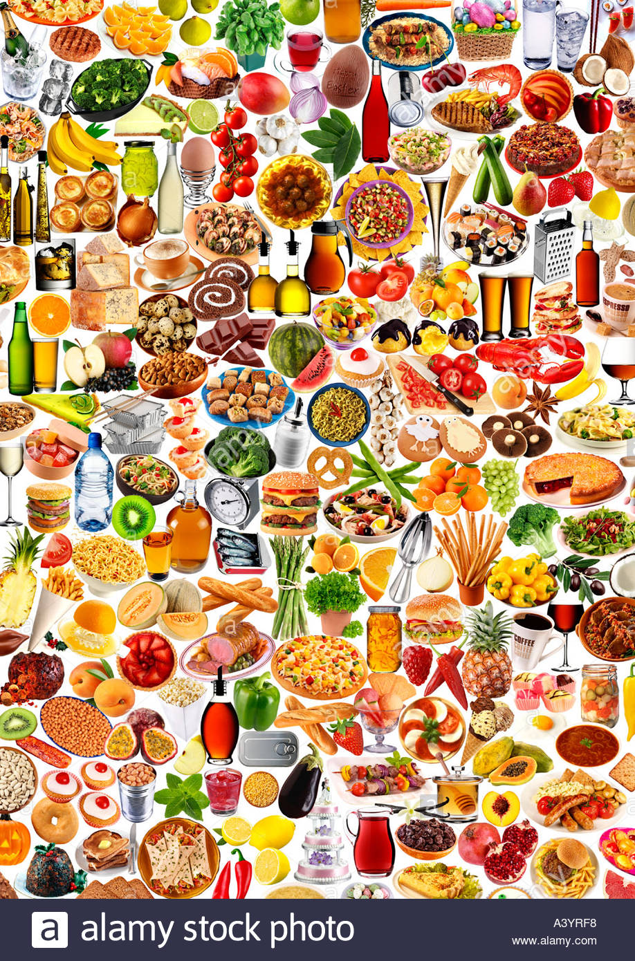 FOOD MONTAGE ON WHITE Stock Photo - Alamy