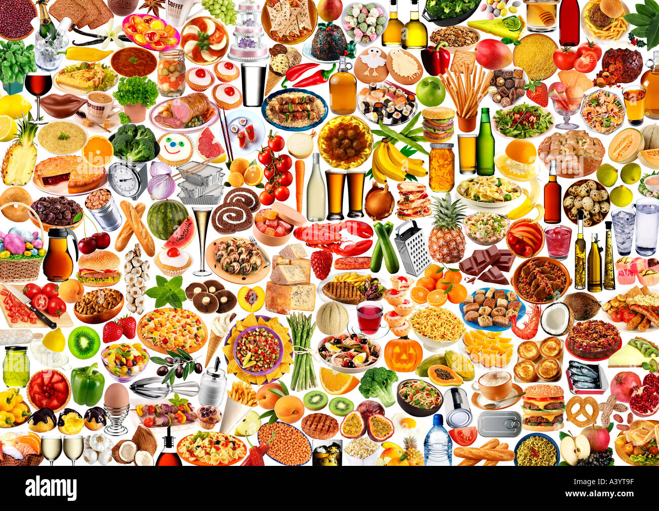 FOOD MONTAGE ON WHITE Stock Photo - Alamy