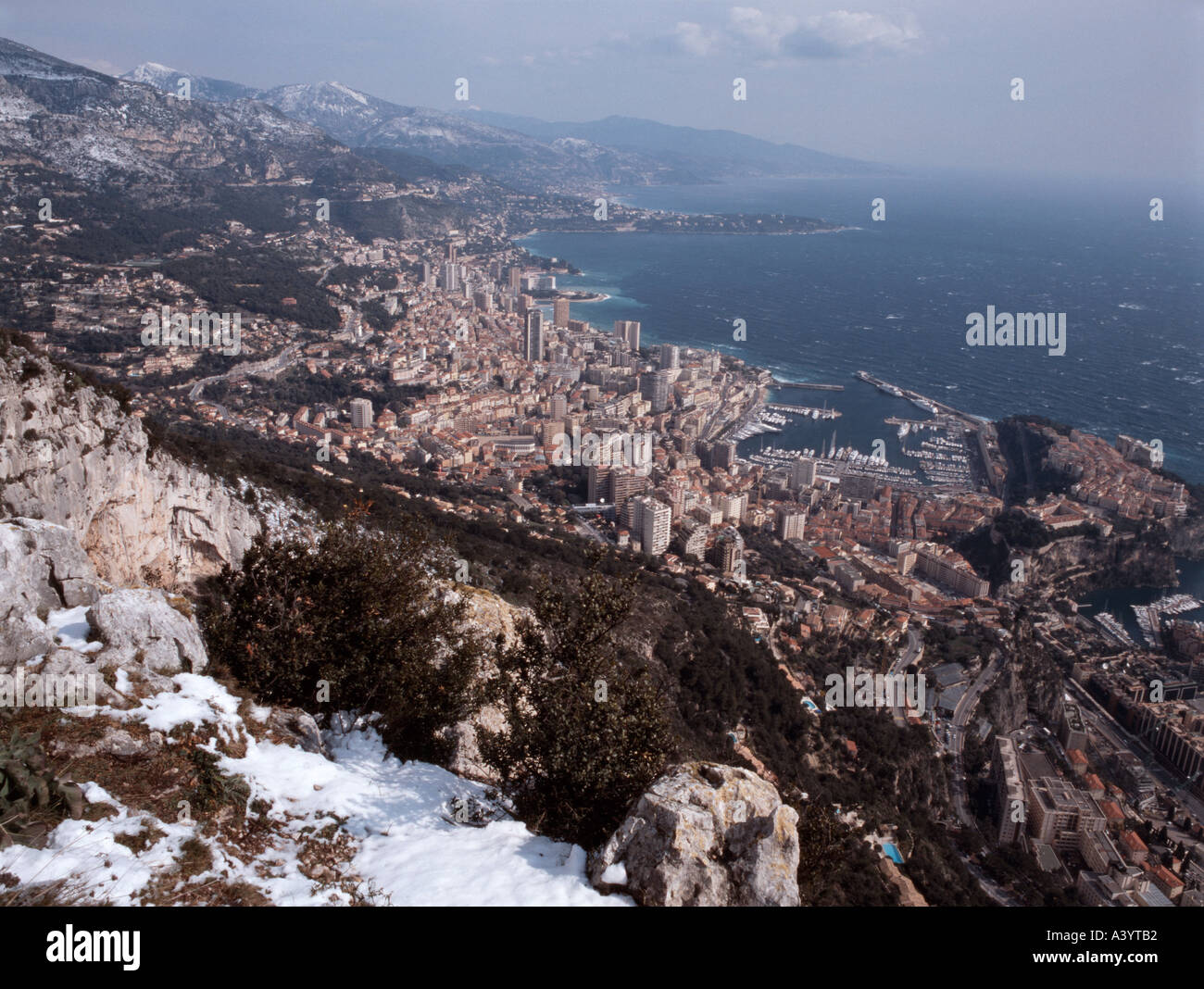 Monaco under snow from La Turbie, France Stock Photo - Alamy