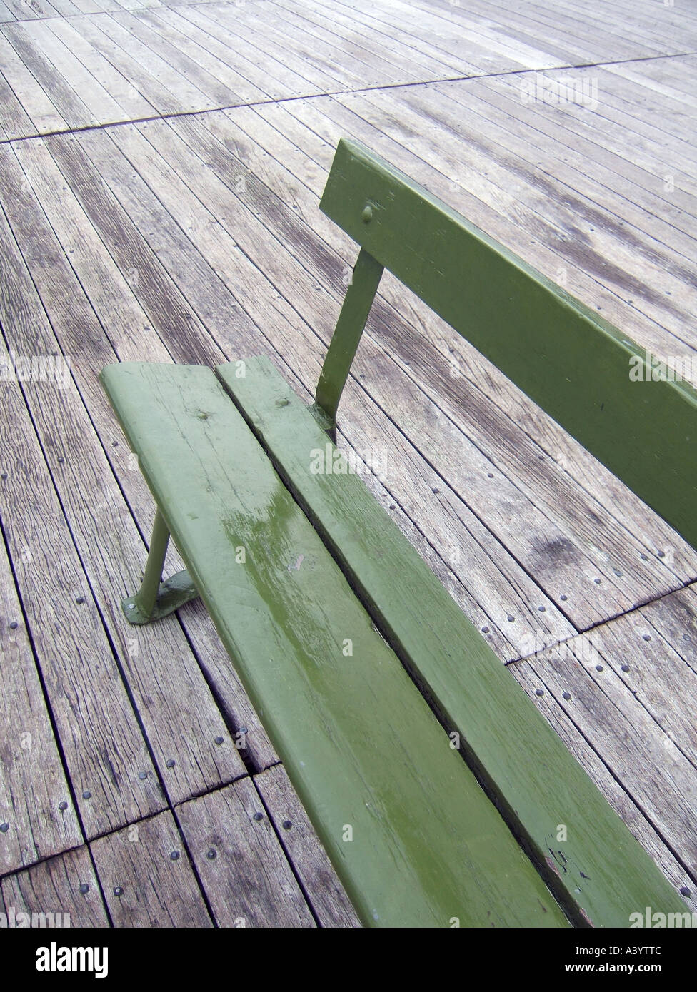 green bench on pier Stock Photo - Alamy