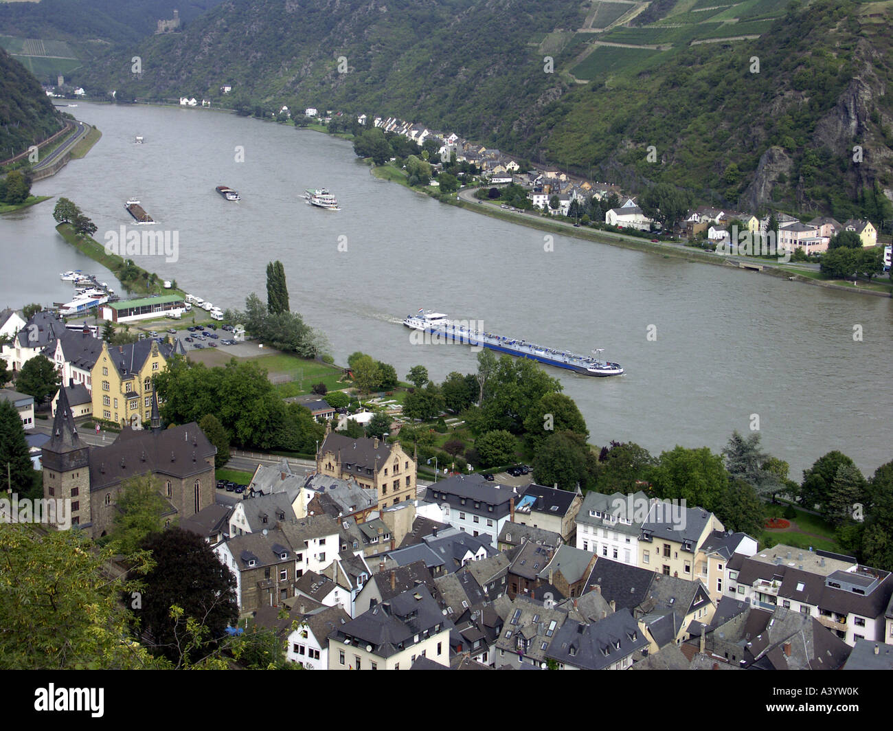 view to Upper Middle Rhine Valley, UNESCO World Heritage Site, Germany ...