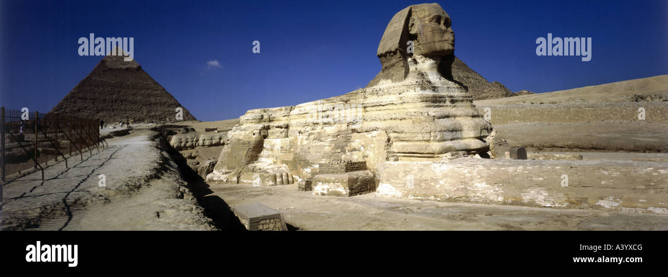 travel /geography, Egypt, Giza, great sphinx and pyramid of Khafre ...