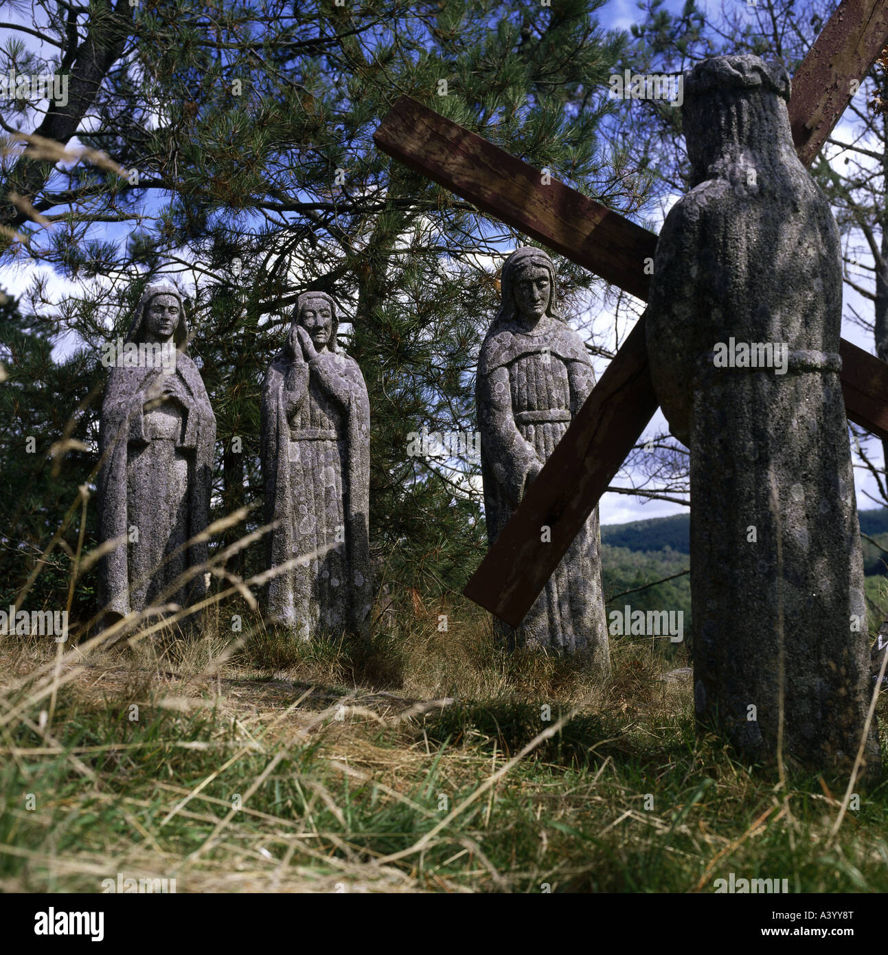 geography / travel, France, Callac, monuments, calvary, detail, woman ...