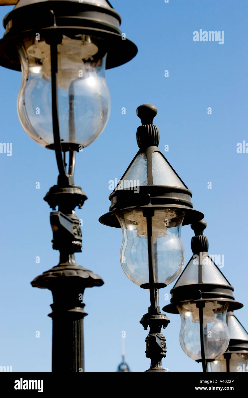 Street light lamps during the day with a bright blue background Stock ...