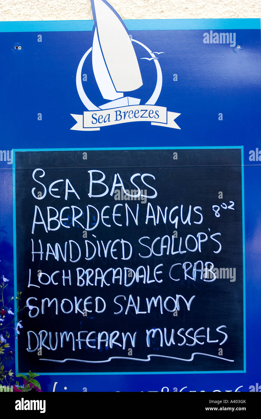 Menu outside Sea Breezes restarant in Portree, Isle of Skye Stock Photo ...