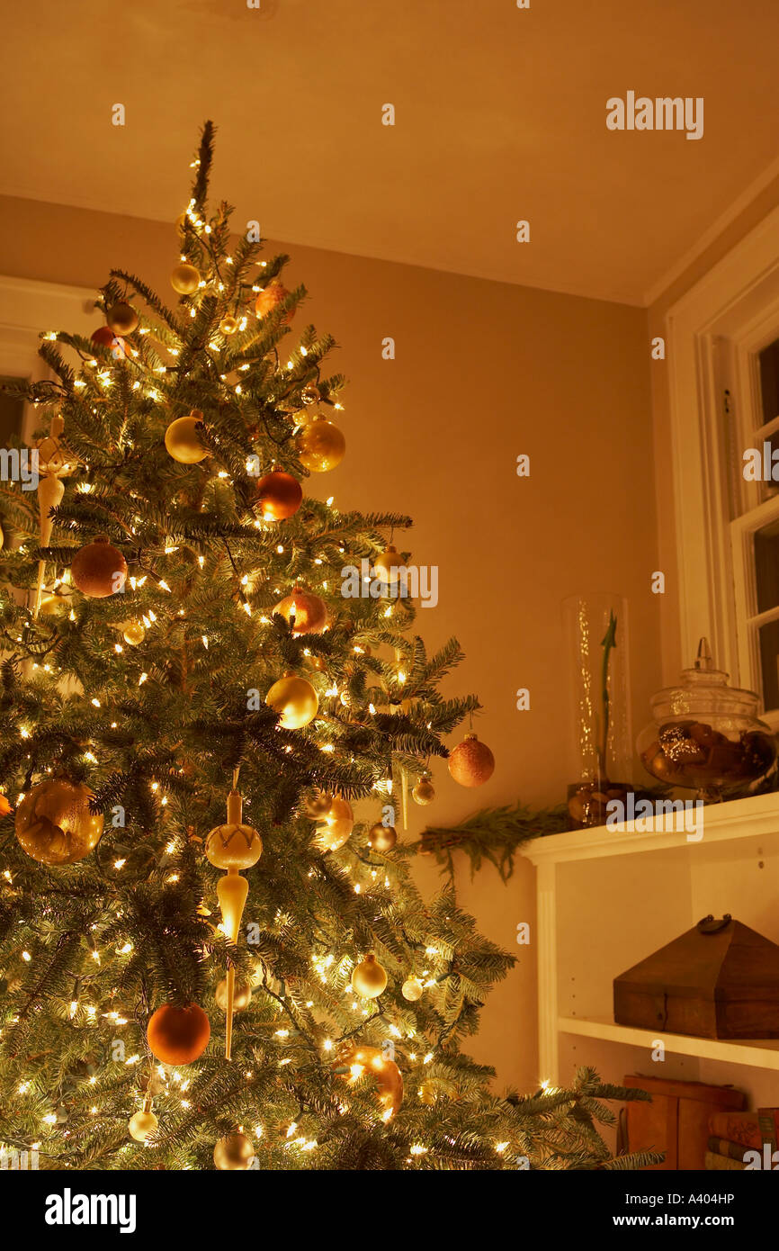 Christmas tree with lights Stock Photo - Alamy