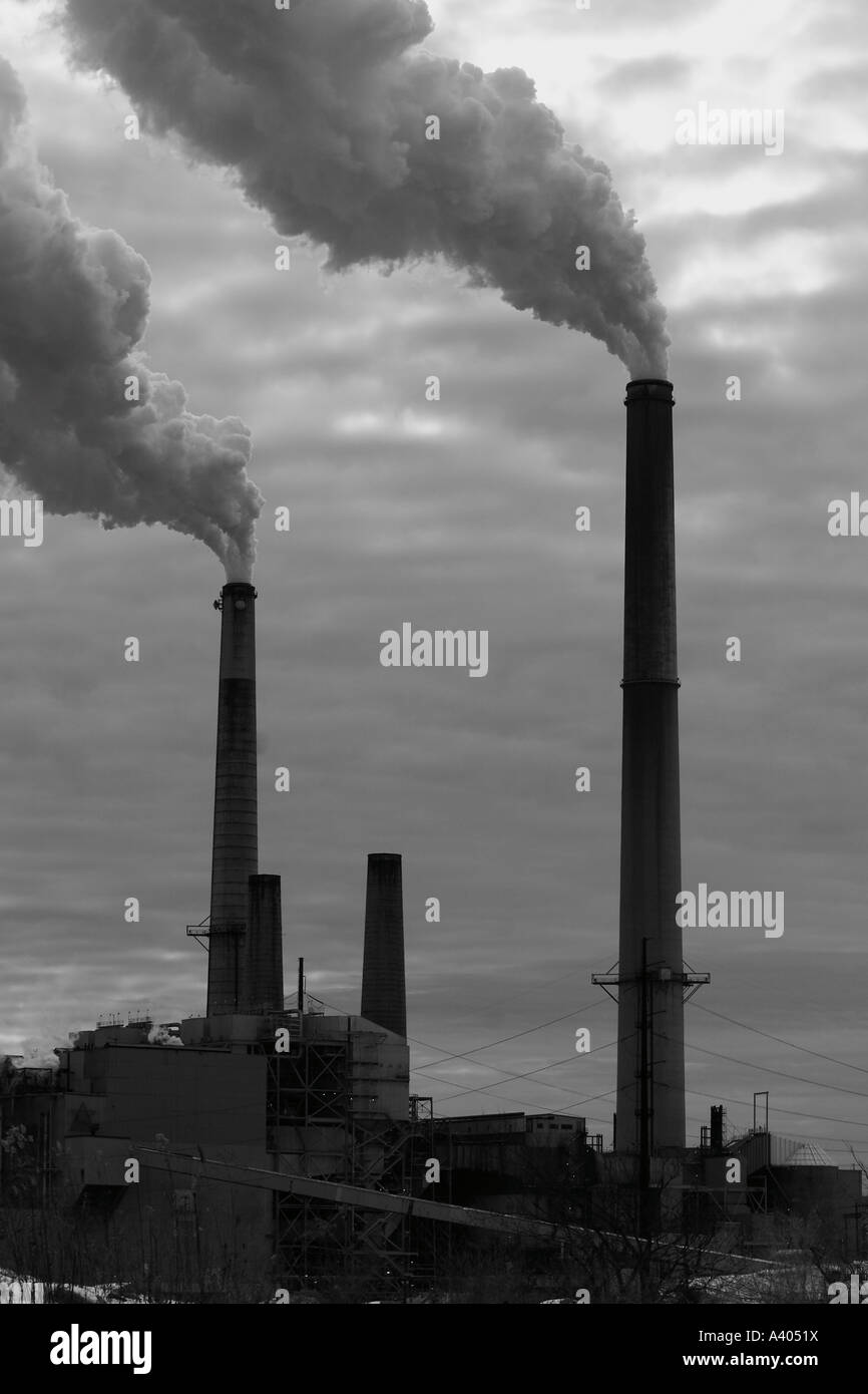 Smokestacks from power plant Black and White Stock Photos & Images - Alamy