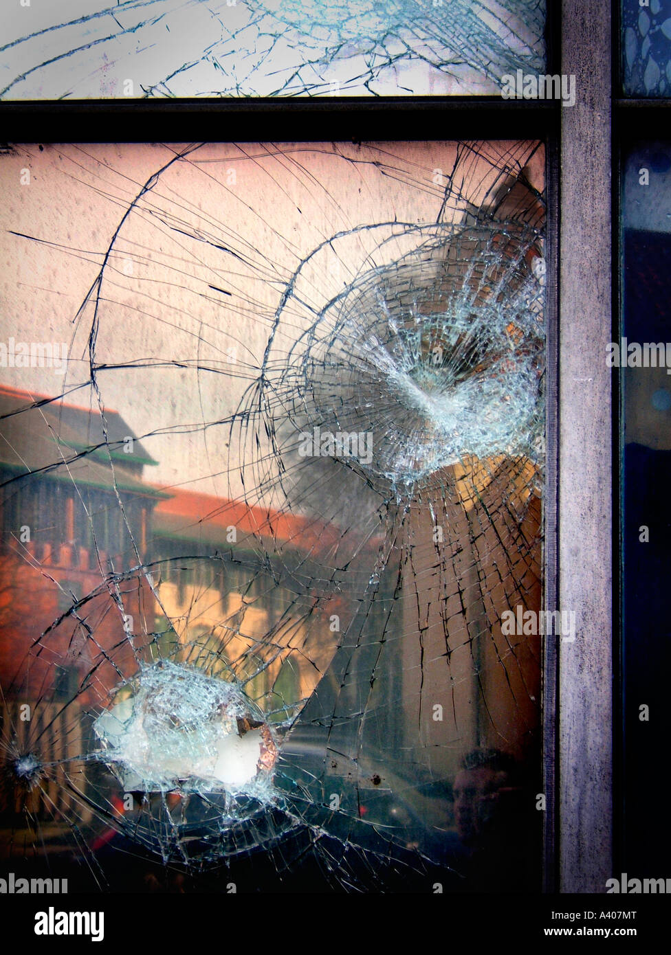 reflections in broken window Stock Photo - Alamy
