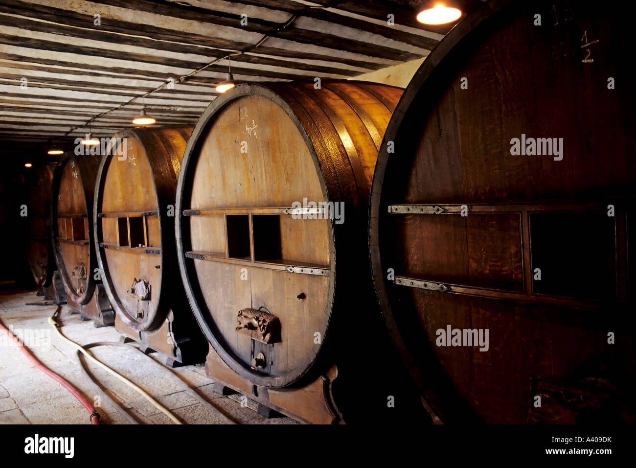 FRANCE BURGUNDY POMMARD WOODEN VATS IN CHATEAU DE POMMARD WINERY'S ...