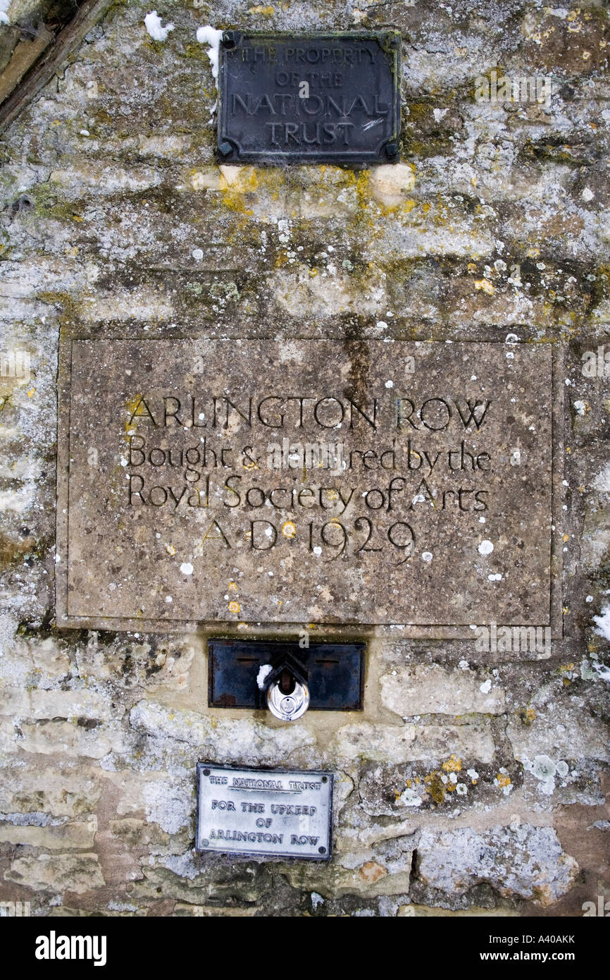 National Trust sign on medieval cottages at Arlington Row in the winter ...
